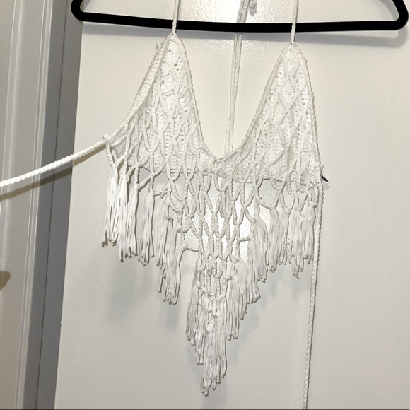 Fashion Nova | Tops | White Crotchet Triangle Top With Open Back | Poshmark